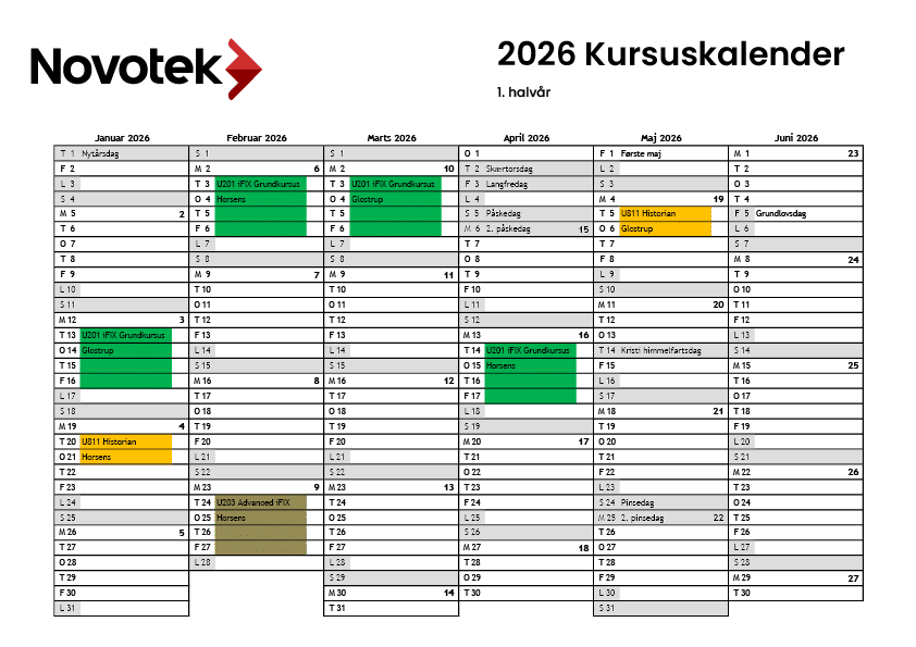 Kursuskalender 2026 - Novotek Danmark